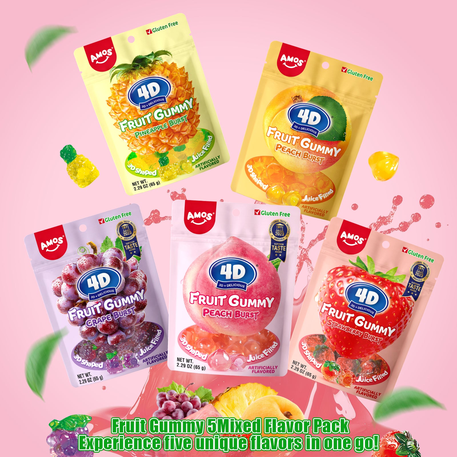 4D Fruit Gummy - Burst Juice Filled（Mix Flavor-5 bags） – Amos Sweets