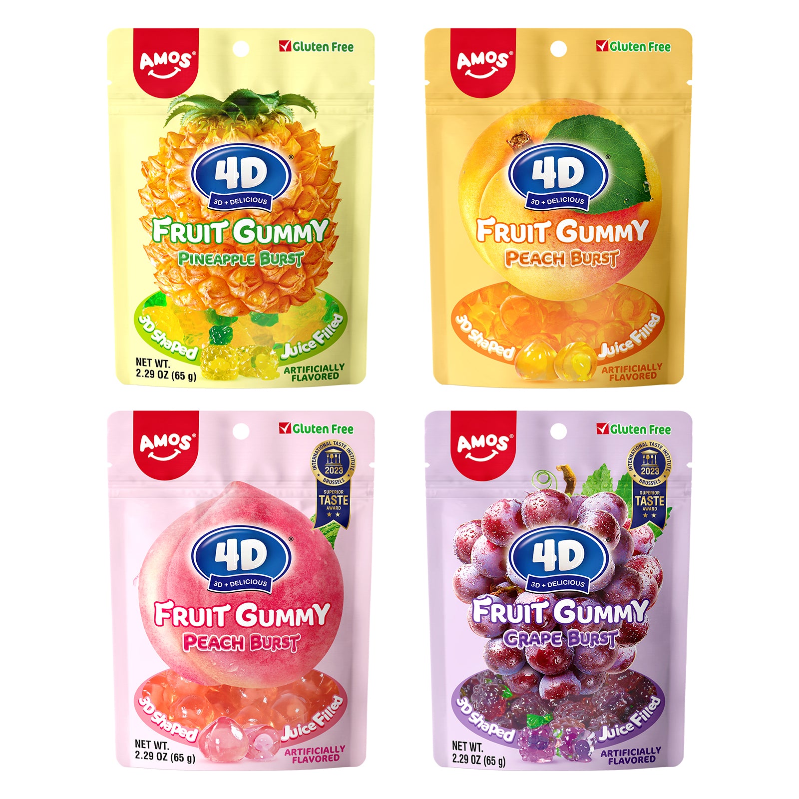4D Fruit Gummy - Burst Juice Filled（Mix Flavor-5 bags）- 65g/bag – Amos ...