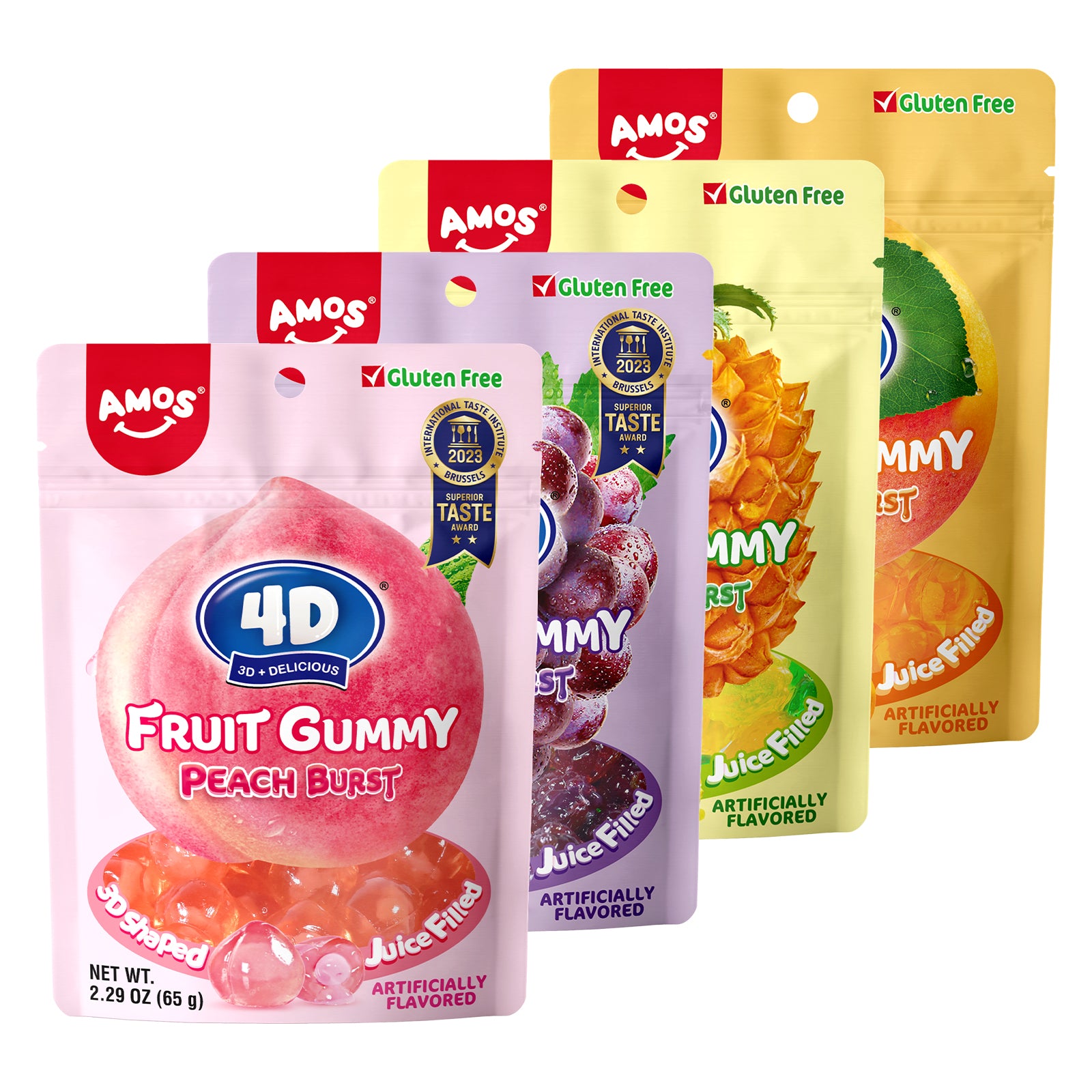 4D Fruit Gummy - Burst Juice Filled（Mix Flavor-5 bags）- 65g/bag – Amos ...