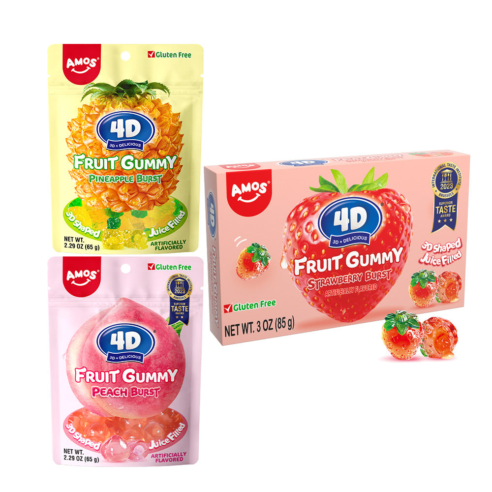 4D Fruit Gummy - Burst Juice Filled（Mix Flavor-5 bags）- 65g/bag – Amos ...