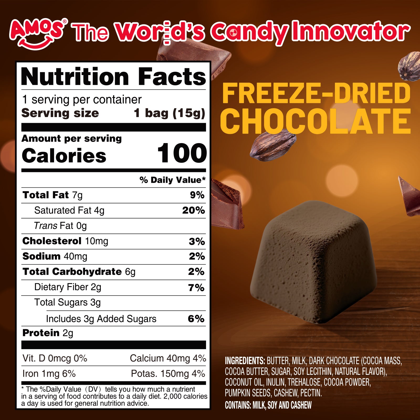 Freeze Dried Gummy - Chocolate Flavor - 15g/bag – Amos Sweets